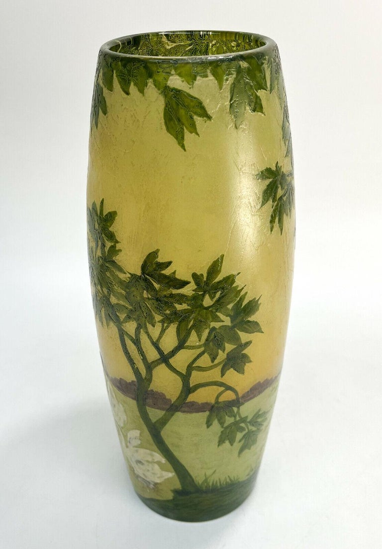 Large Legras France Cameo Glass Swans in a Lake Vase, Signed For Sale ...