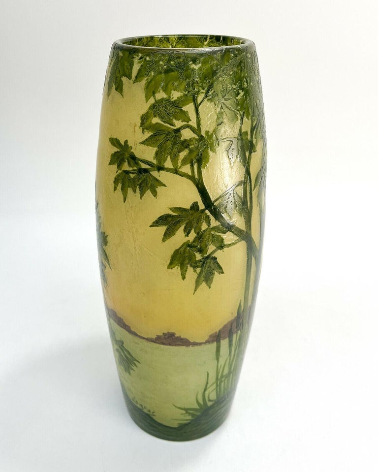 Large Legras France Cameo Glass Swans in a Lake Vase, Signed For Sale ...