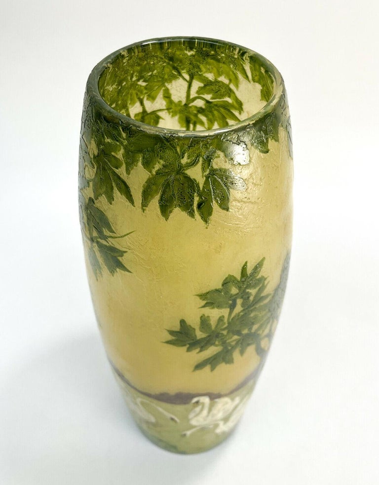 Large Legras France Cameo Glass Swans in a Lake Vase, Signed For Sale ...