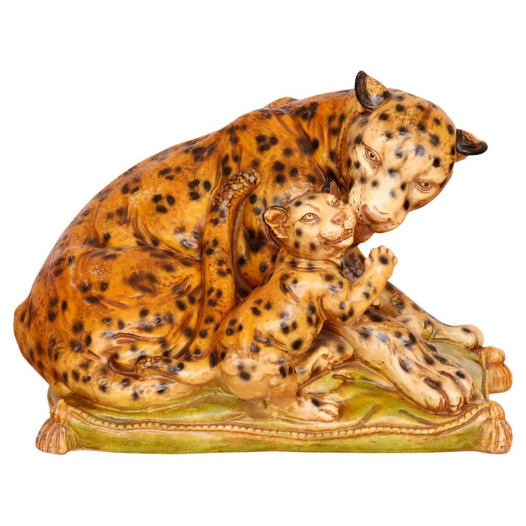 Large Leopard and Cub Sculpture For Sale at 1stDibs
