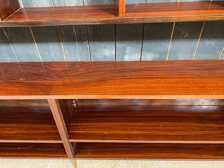 Large Library in Walnut Veneer and Brass circa 1960 For Sale at 1stDibs