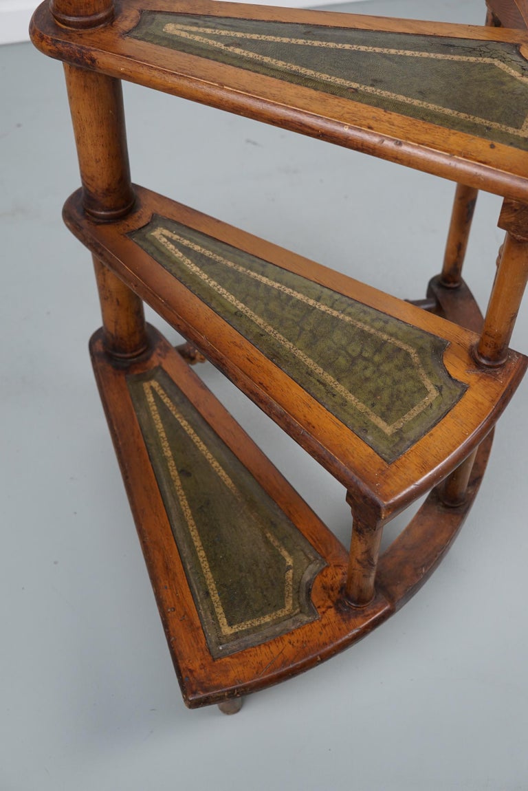 Large Library Stairs / Steps Mid-20th Century Ladder Carved Wood Green ...