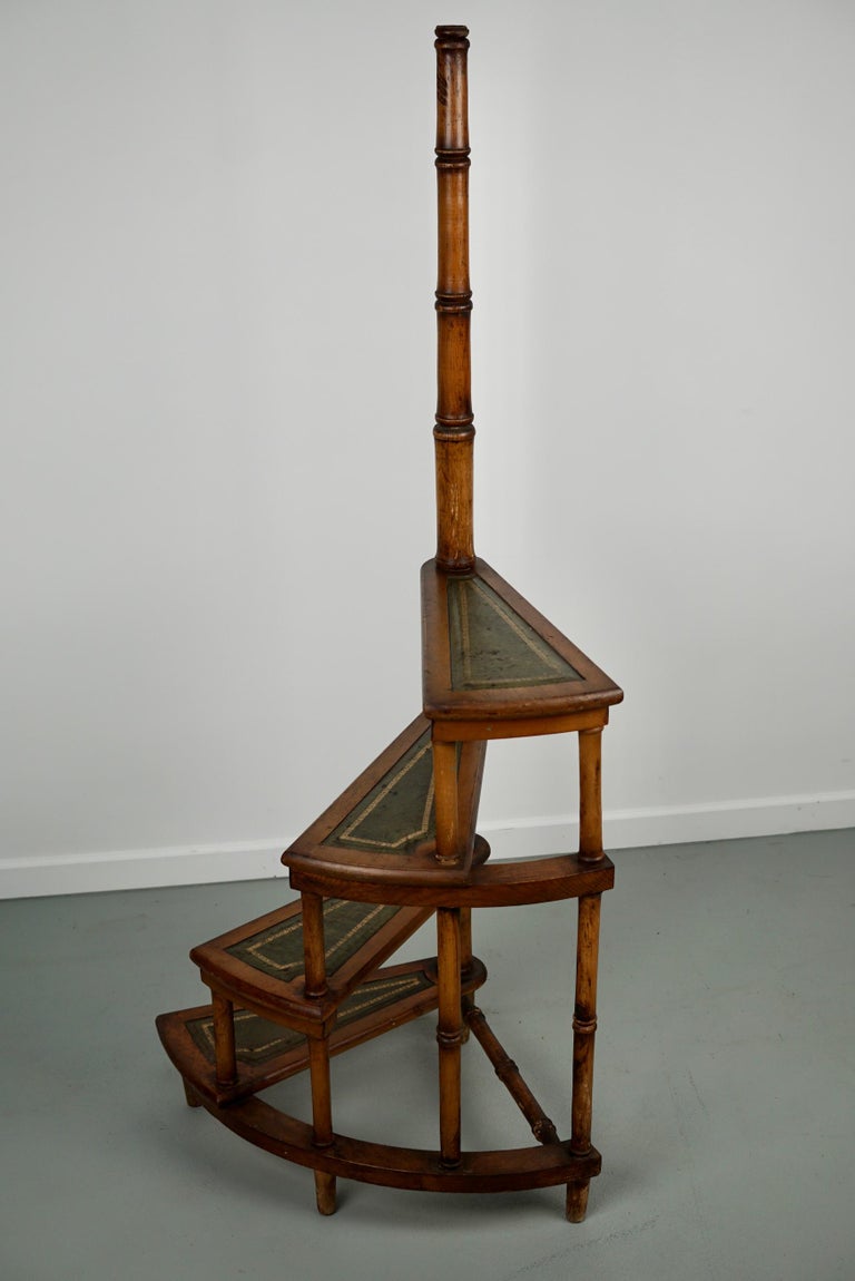 Large Library Stairs / Steps Mid-20th Century Ladder Carved Wood Green ...