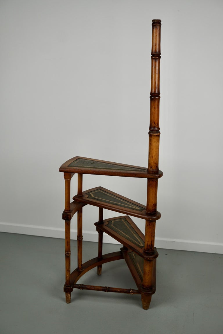 Large Library Stairs / Steps Mid-20th Century Ladder Carved Wood Green ...