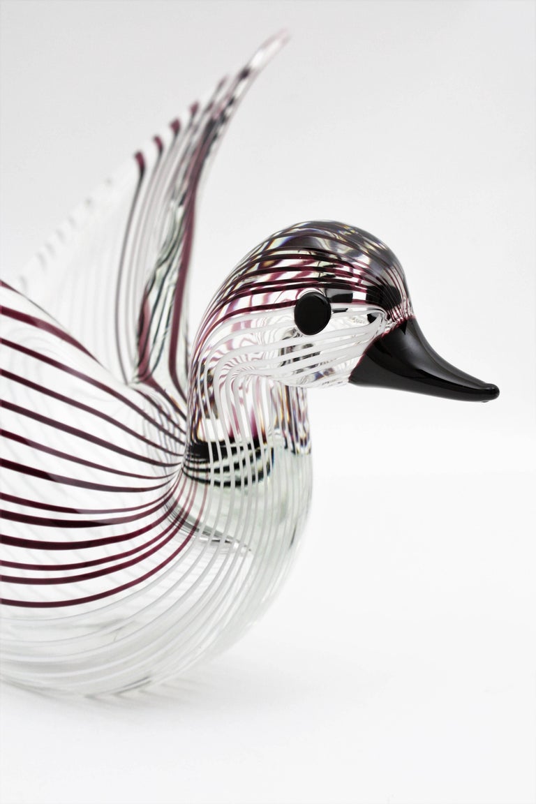 Large Licio Zanetti Striped Murano Glass Open Wings Duck Sculpture or ...