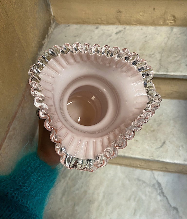 Large Light Pink Mid-Century Modern Murano Glass Vase with Bubble ...
