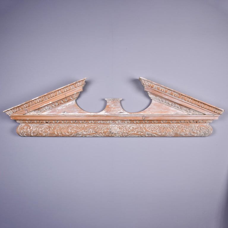 Large Limed Wooden Overdoor Split Pediment With Highly Carved Bottom ...