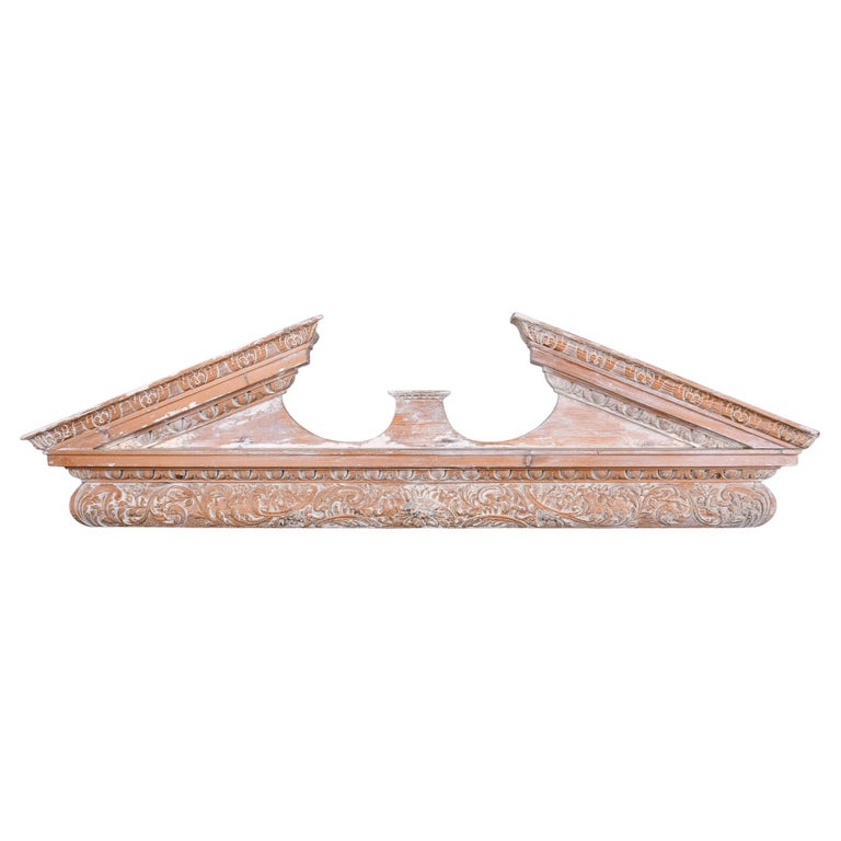 Large Limed Wooden Overdoor Split Pediment With Highly Carved Bottom ...