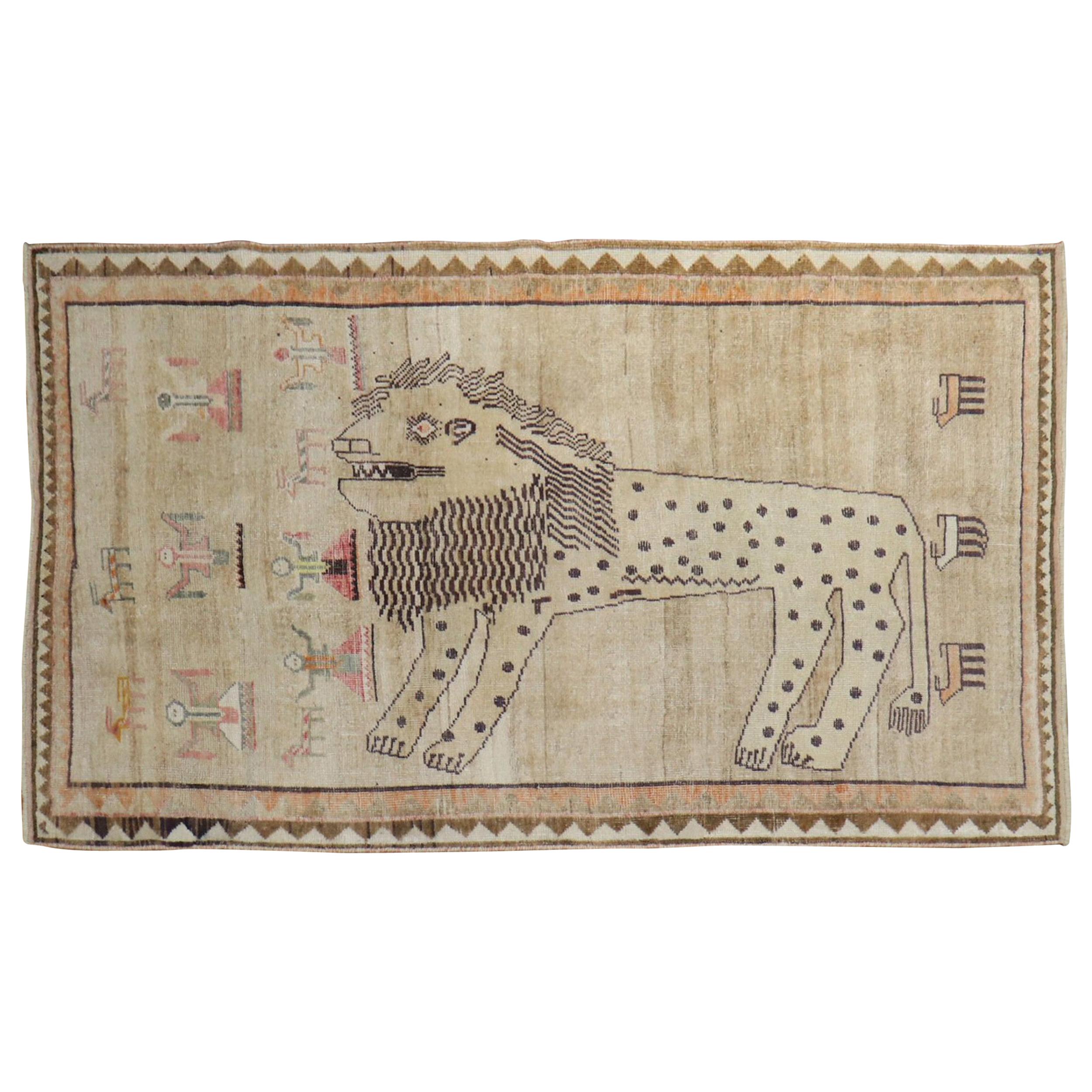 Large Lion Figural Persian Gabbeh Rug at 1stDibs
