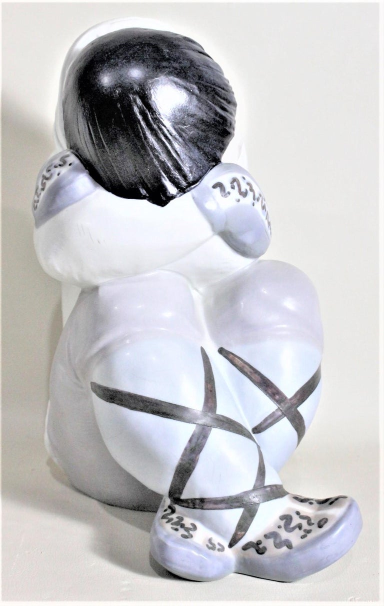 Large Lladro Yupik or Inuit Boy Crouched and Resting Figurine or ...