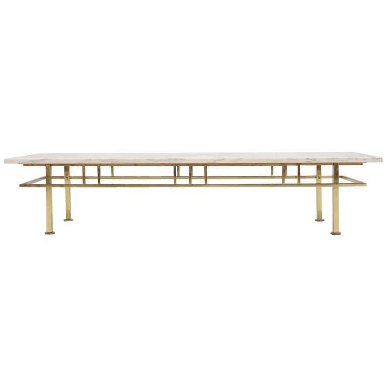 Large Long Rectangle Solid Brass Marble-Top Coffee Table For Sale at ...