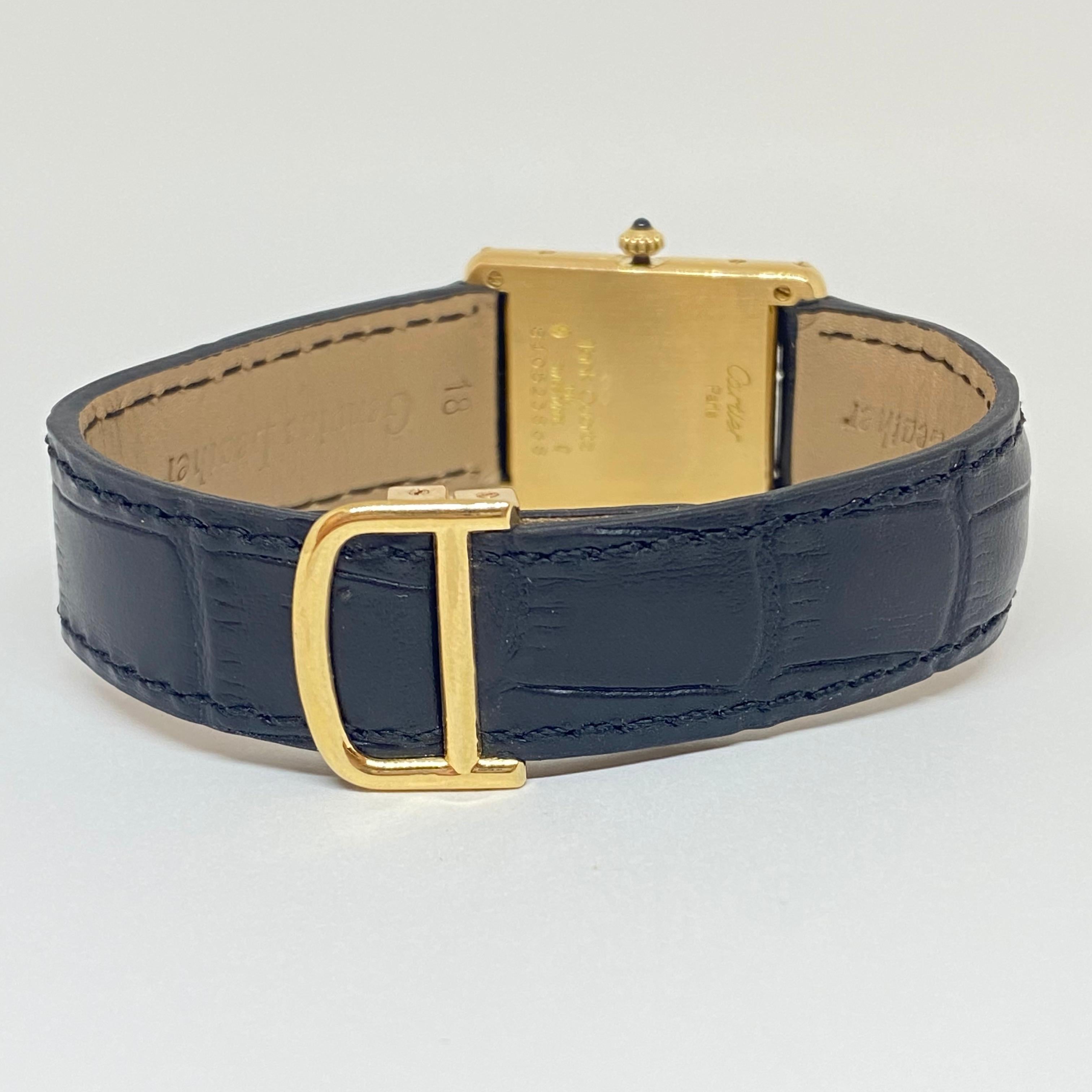 Large Louis Cartier Tank 18 Karat Yellow Gold Black Strap Classic ...