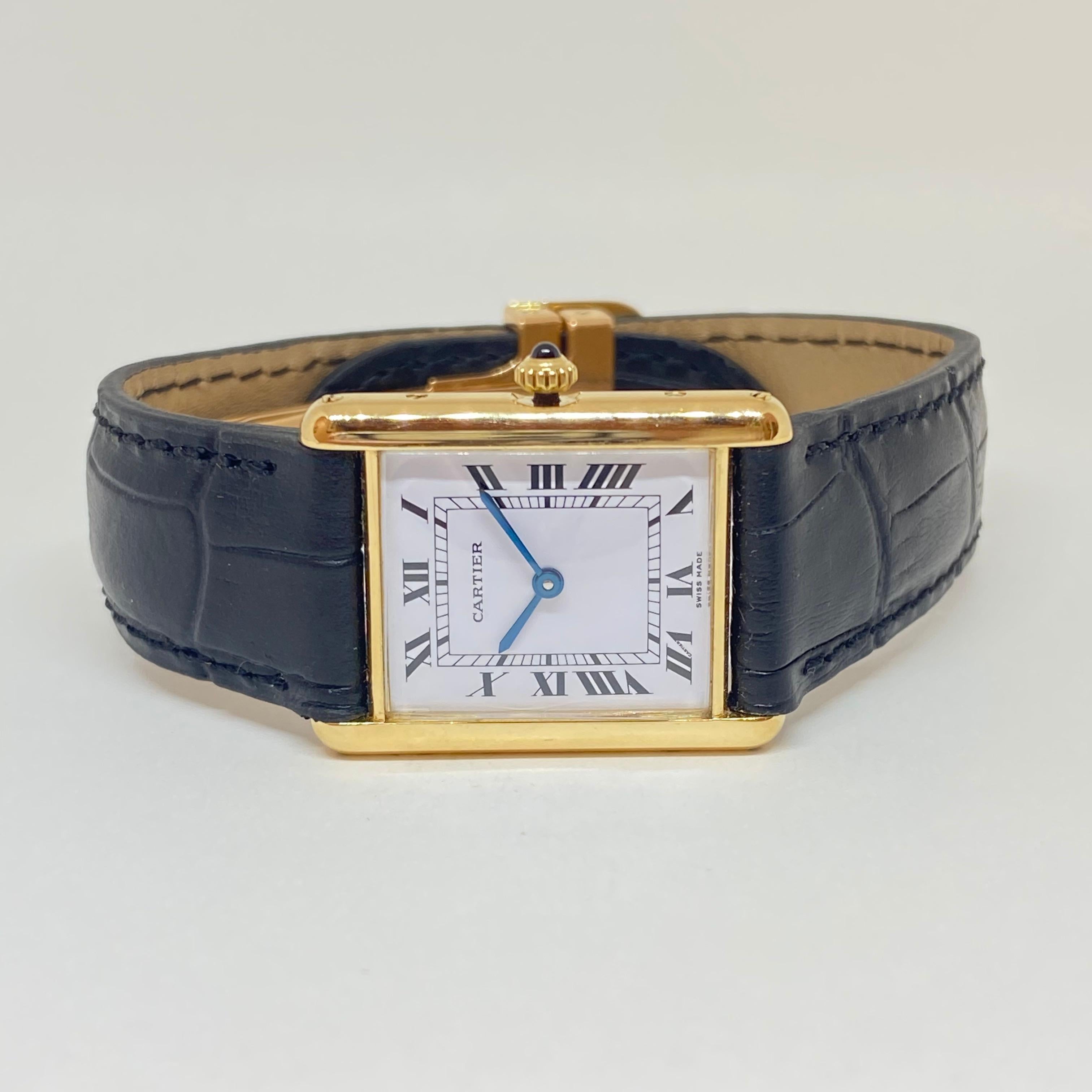 Large Louis Cartier Tank 18 Karat Yellow Gold Black Strap Classic ...