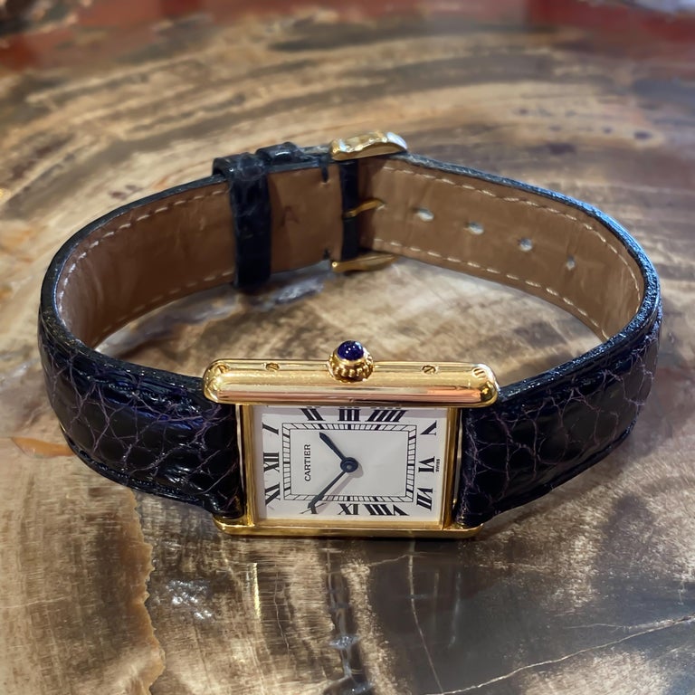 Large Louis Cartier Tank 18 Karat Yellow Gold Brown Strap Classic ...