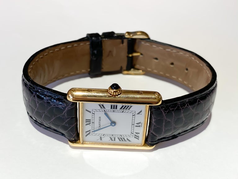 Large Louis Cartier Tank 18 Karat Yellow Gold Brown Strap Classic ...