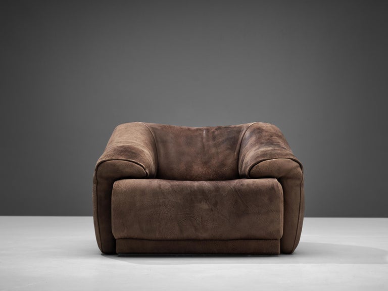 Large Lounge Chair in Original Patinated Buffalo Leather For Sale at ...