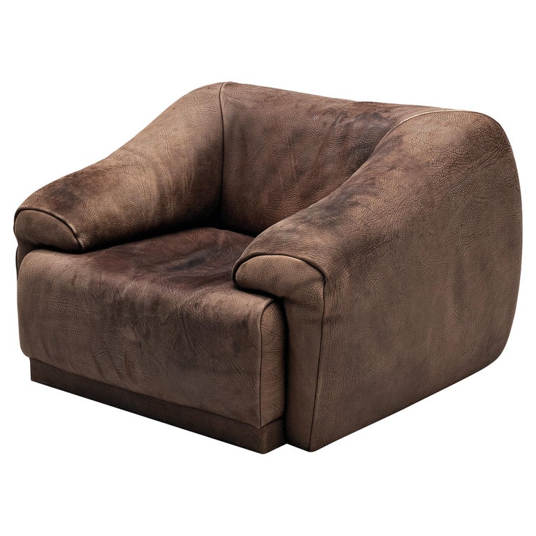 Large Lounge Chair in Original Patinated Buffalo Leather For Sale at ...
