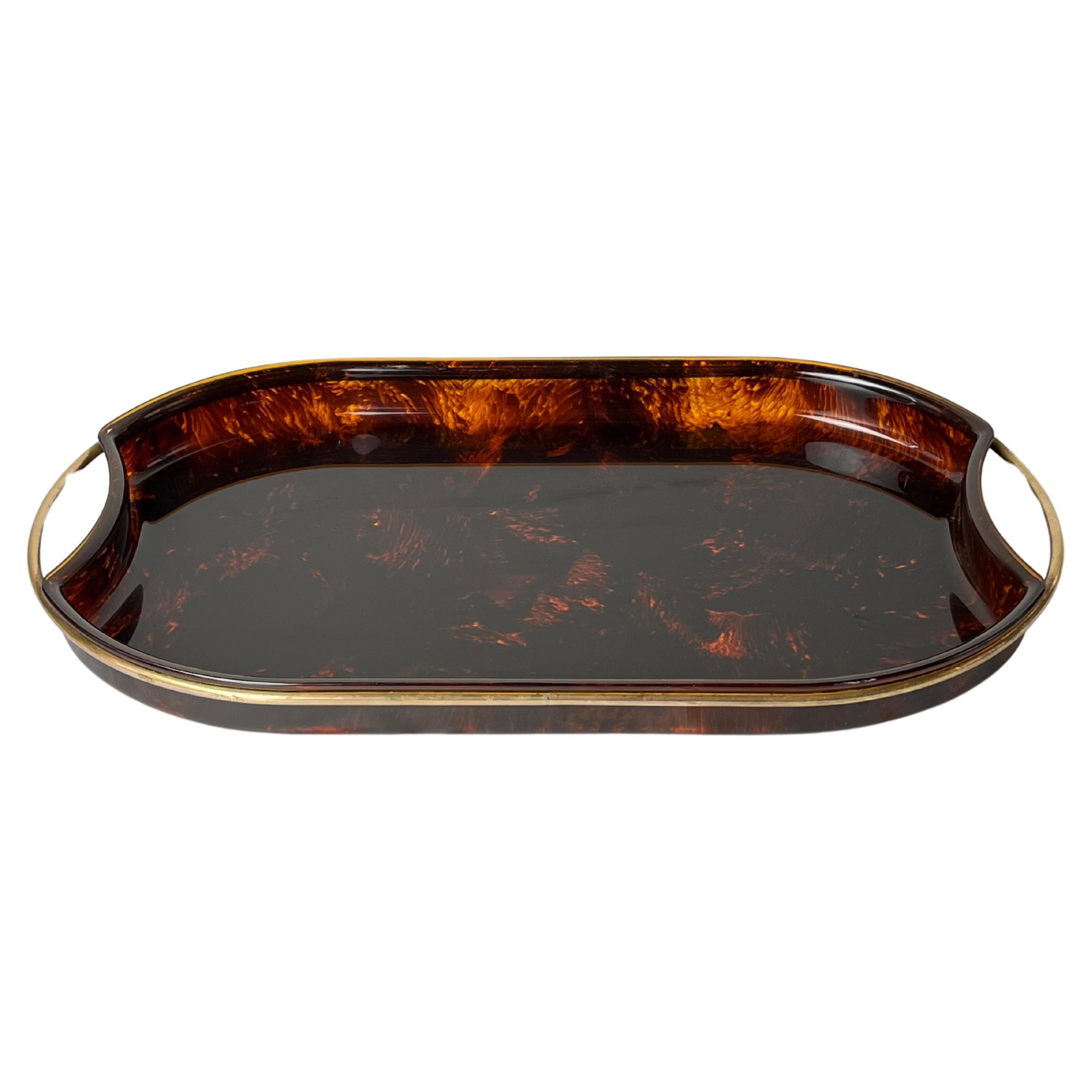 Large Lucite and Brass Tray, Guzzini, Italy, 1970s For Sale at 1stDibs