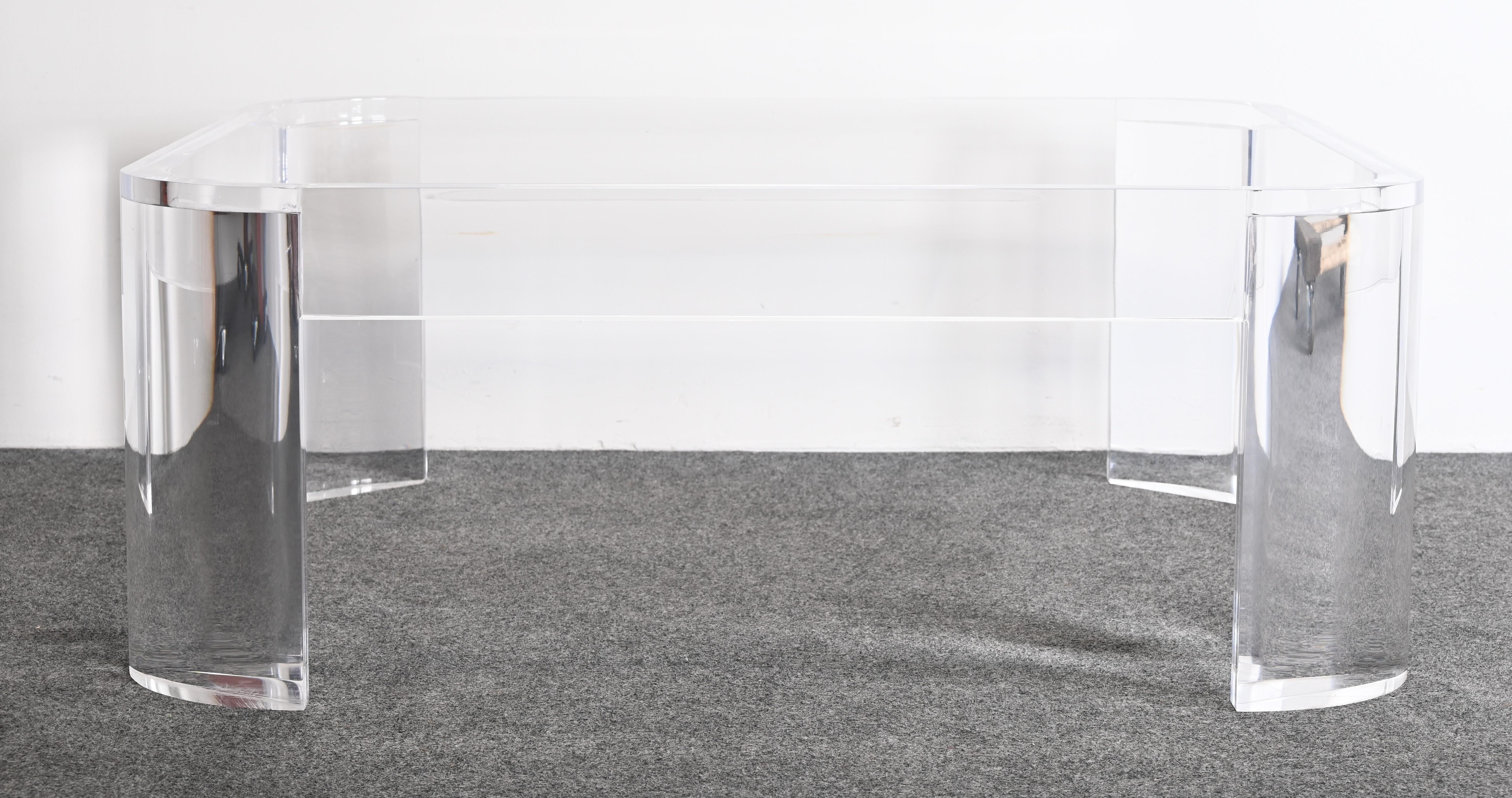 Large Lucite and Glass Coffee Table by Les Prismatiques, 1970s at 1stDibs