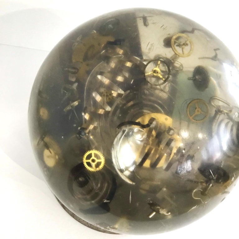 Large Lucite Ball Sculpture with Embedded Machine Parts For Sale at 1stDibs