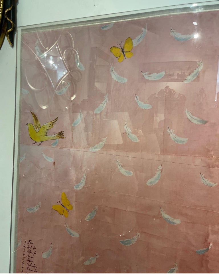 Large Lucite Shadow Box with Print Featuring Birds, Butterflies and ...