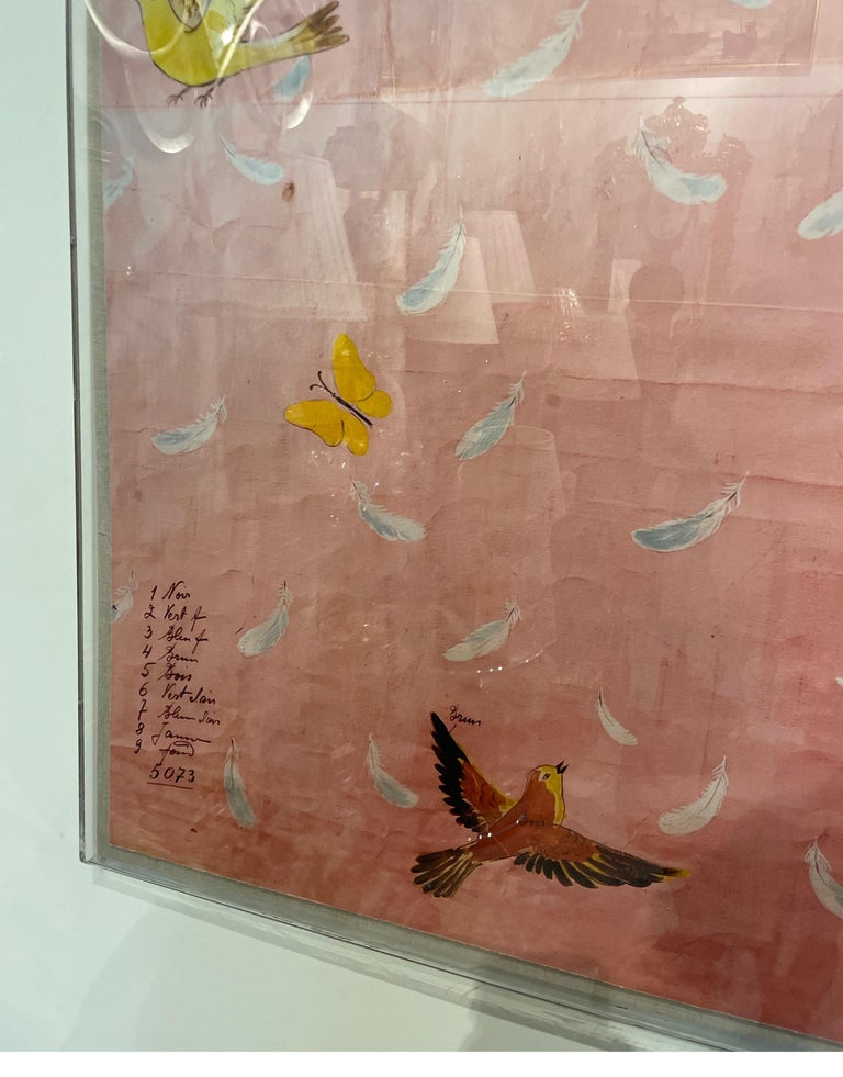 Large Lucite Shadow Box with Print Featuring Birds, Butterflies and ...