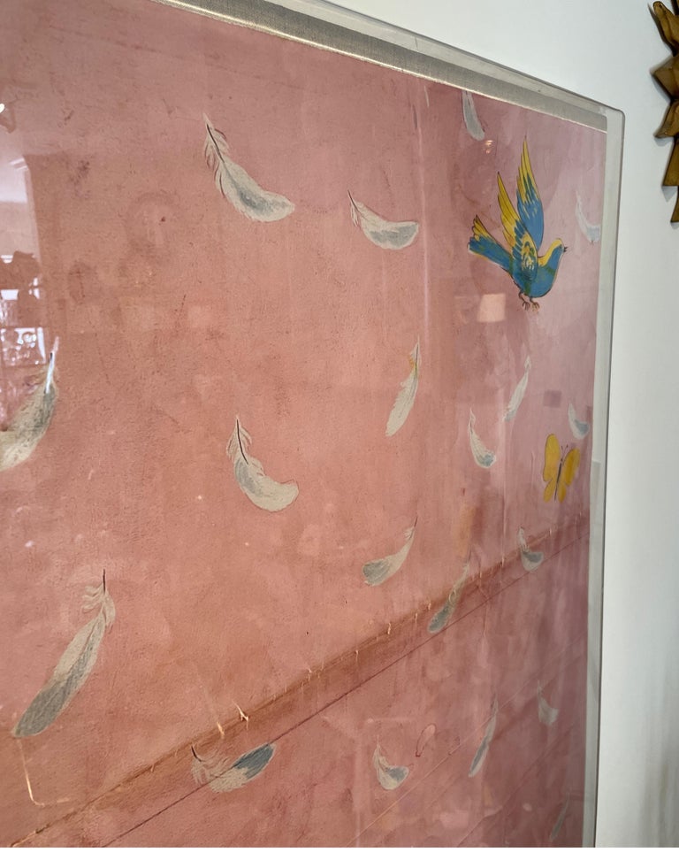 Large Lucite Shadow Box with Print Featuring Birds, Butterflies and ...