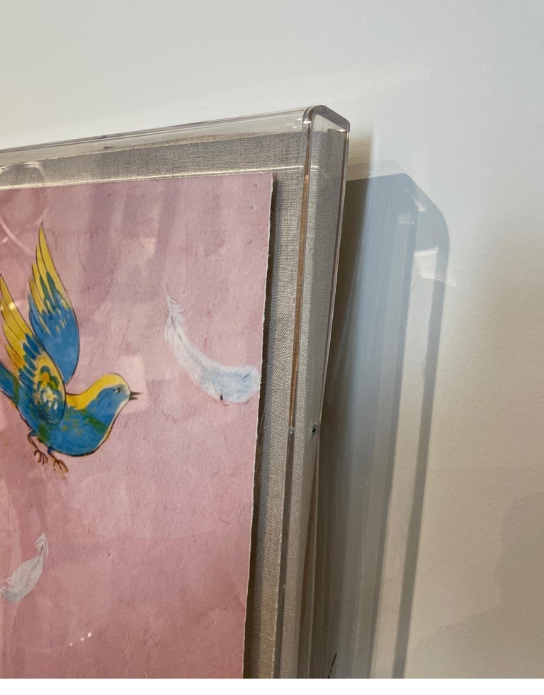 Large Lucite Shadow Box with Print Featuring Birds, Butterflies and ...