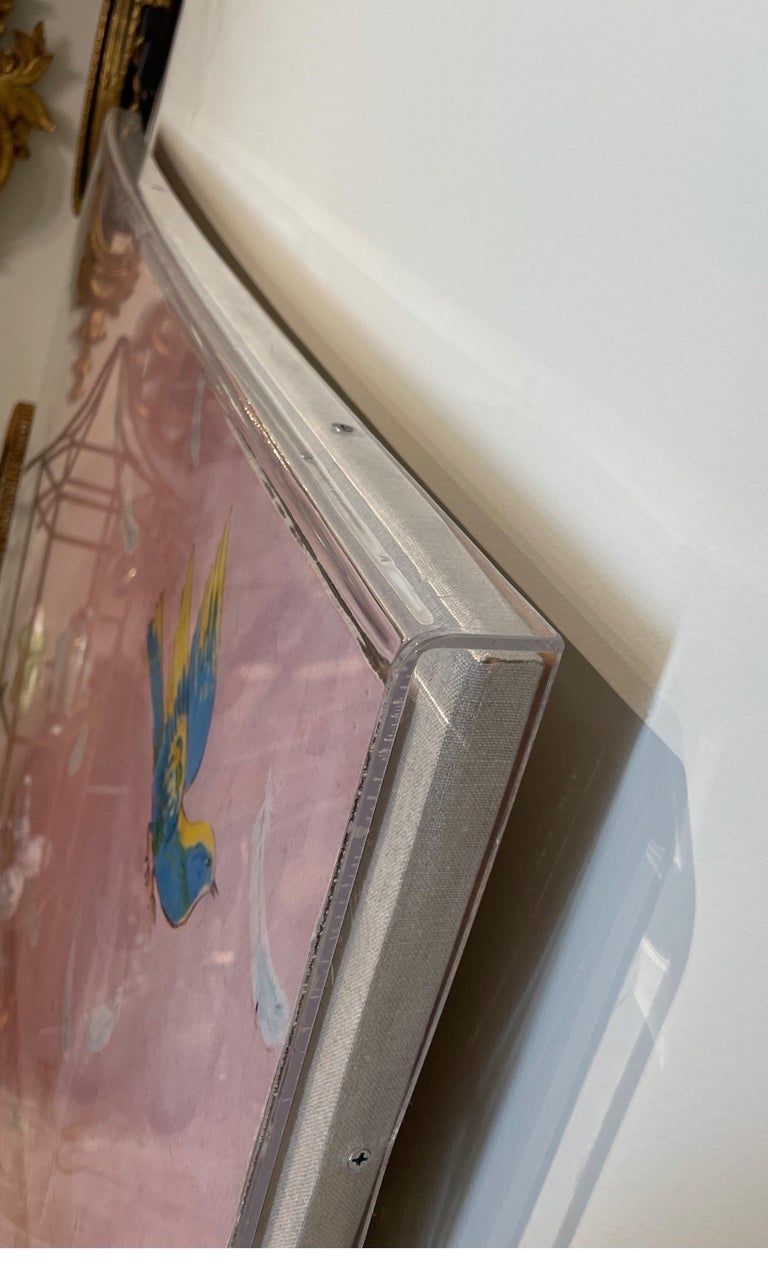 Large Lucite Shadow Box with Print Featuring Birds, Butterflies and ...