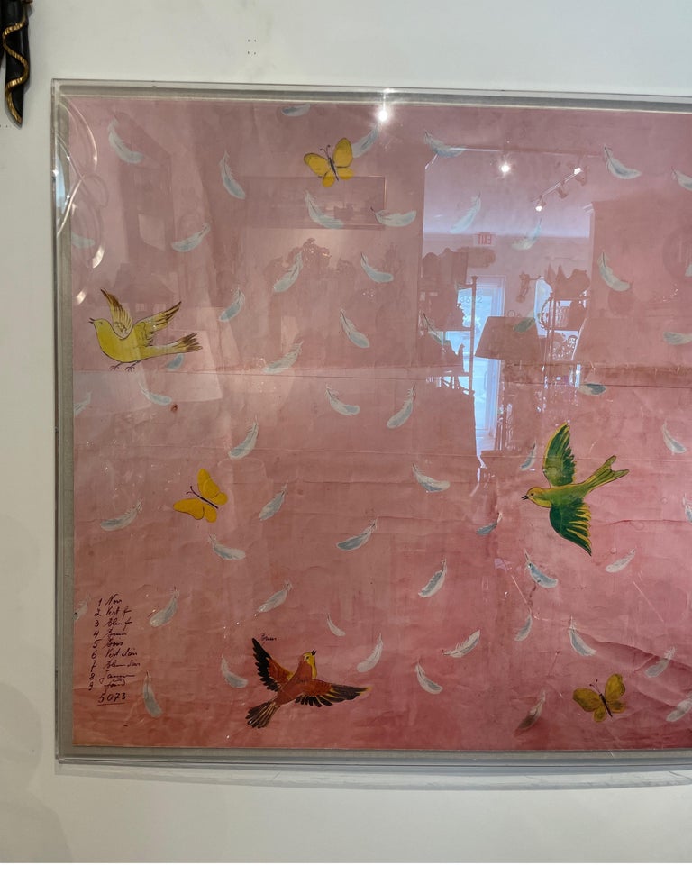 Large Lucite Shadow Box with Print Featuring Birds, Butterflies and ...