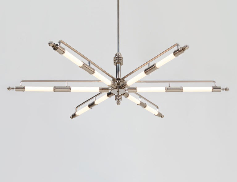 Large Machine Age Chandelier with 6 Arms, Nickel-Plated Brass ...