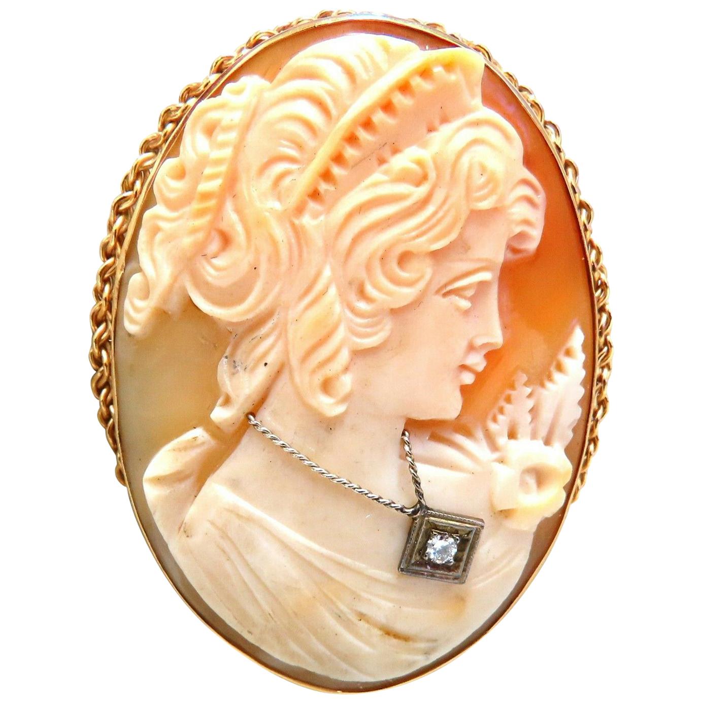 Large Madonna Cameo Brooch Retractable Bale Pendant Brooch Pin 14 Karat ...