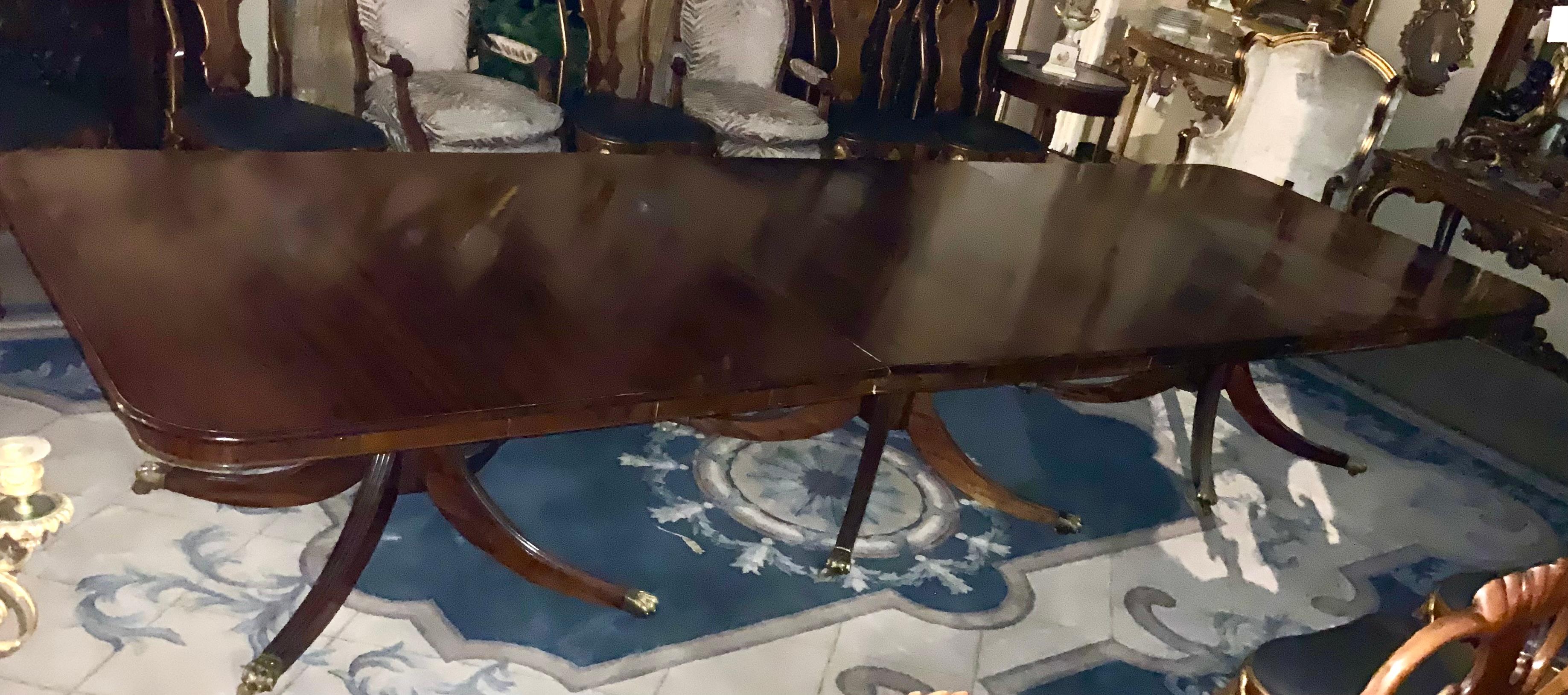 Large Mahogany English George III Period Triple Pedestal Dining Table ...