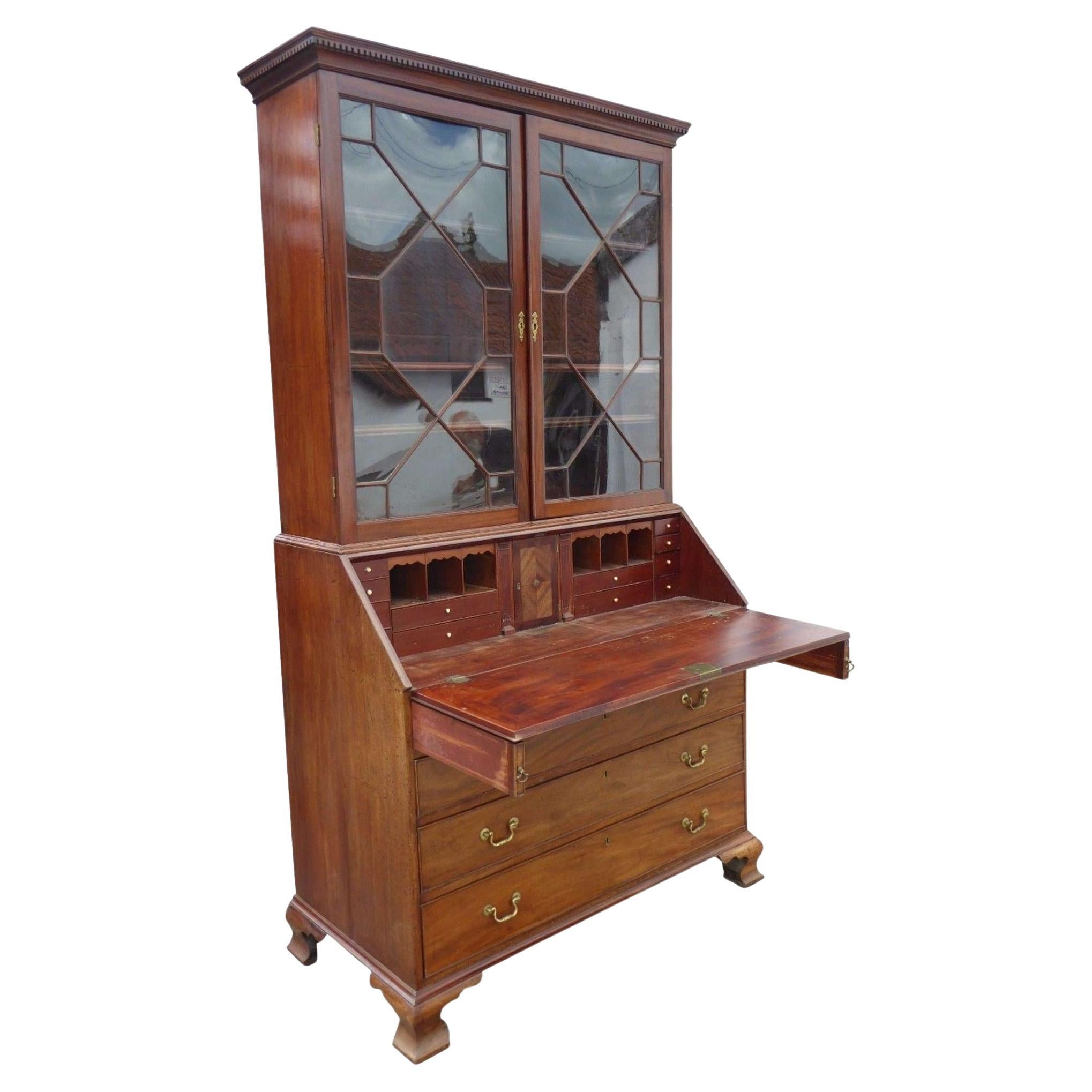 George II Cuban Mahogany Bureau Bookcase For Sale at 1stDibs