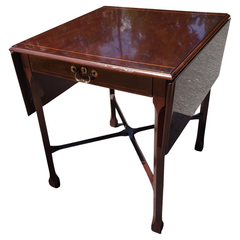 Large Mahogany Single Drawer and Banded Drop Leaf with Stretcher Side ...