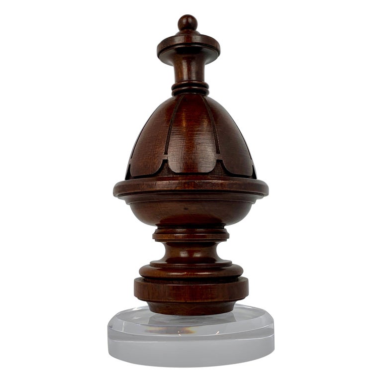 Period Solid Mahogany Hand Turned Finial on a Custom Lucite Stand-19th ...
