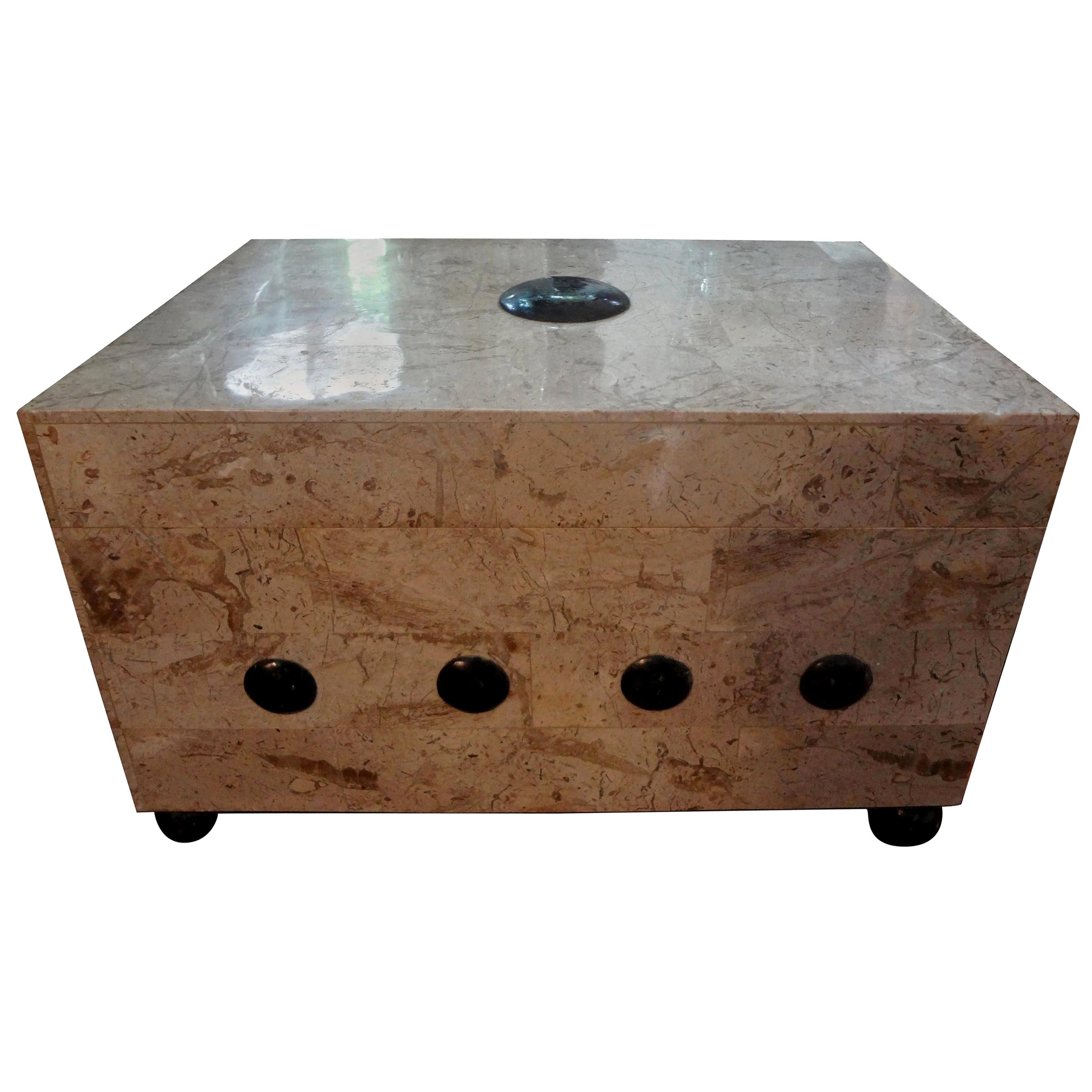 Tessellated Stone Box with Brass Inlay For Sale at 1stdibs