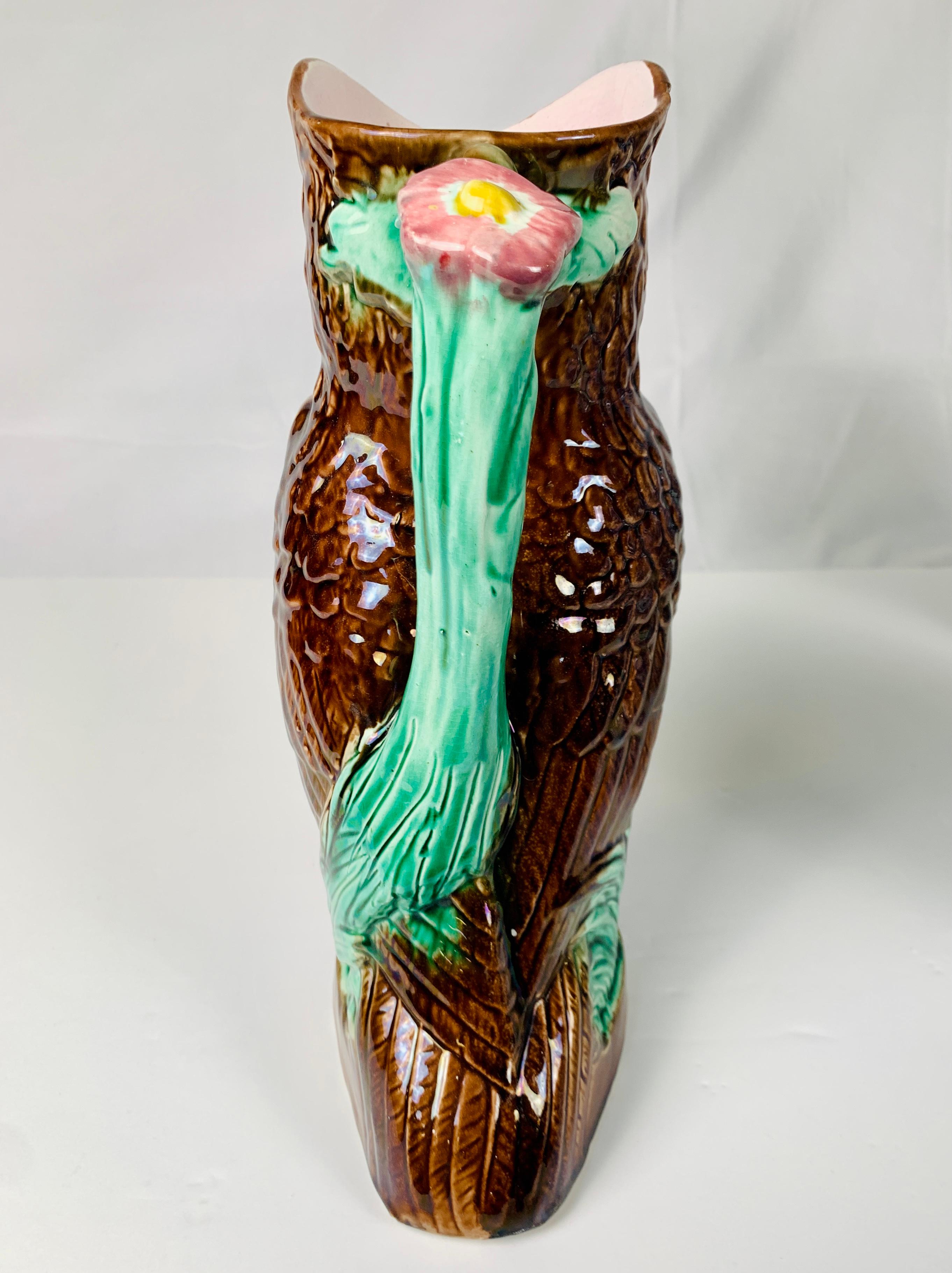Large Majolica Owl Pitcher Art Nouveau Style Made in England, Late 19th ...