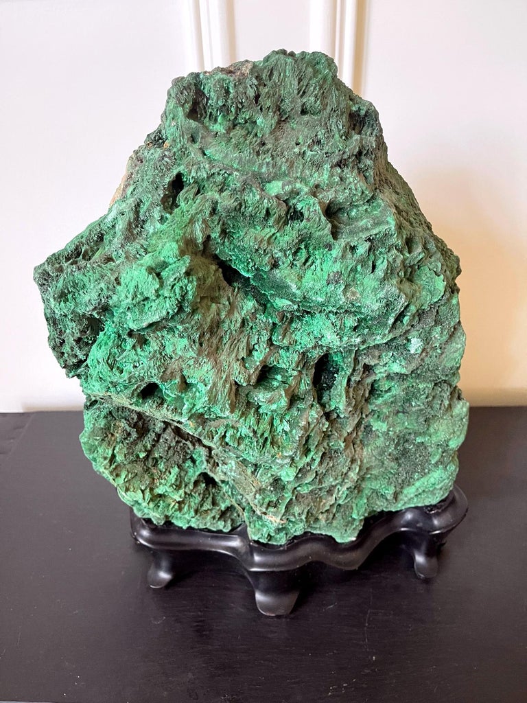 Large Malachite Scholar Stone on Display Stand at 1stDibs