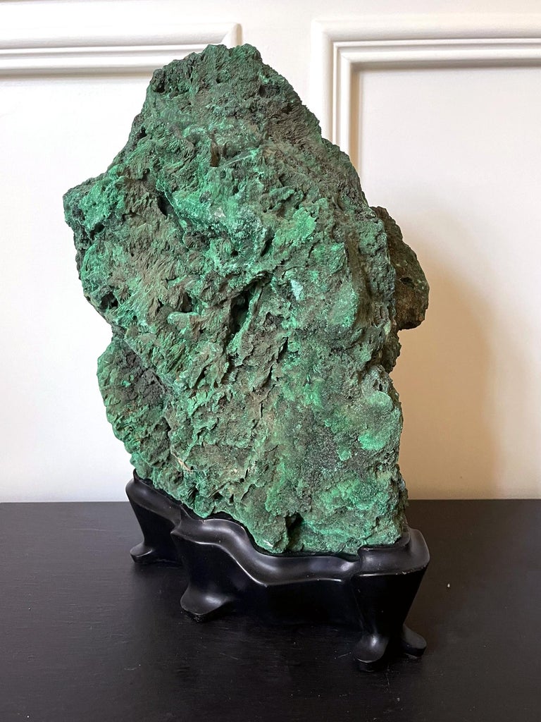 Large Malachite Scholar Stone on Display Stand at 1stDibs