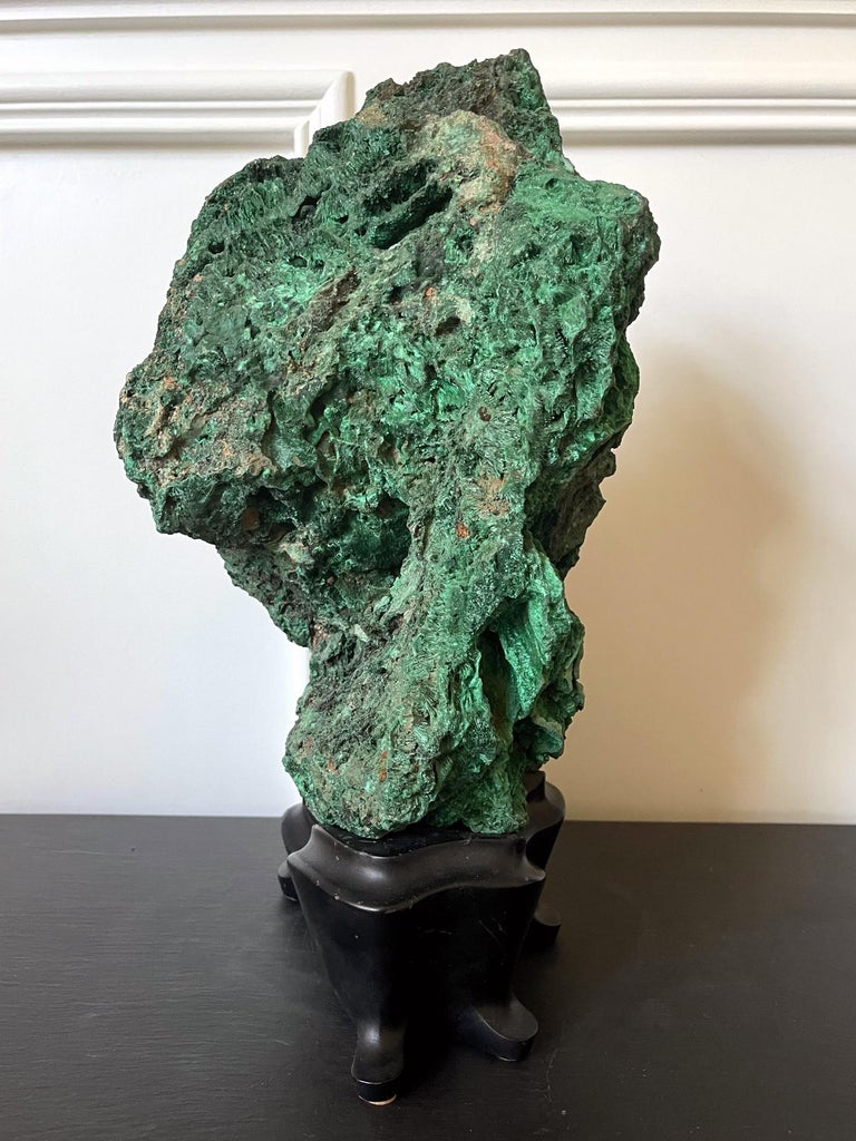 Large Malachite Scholar Stone on Display Stand at 1stDibs