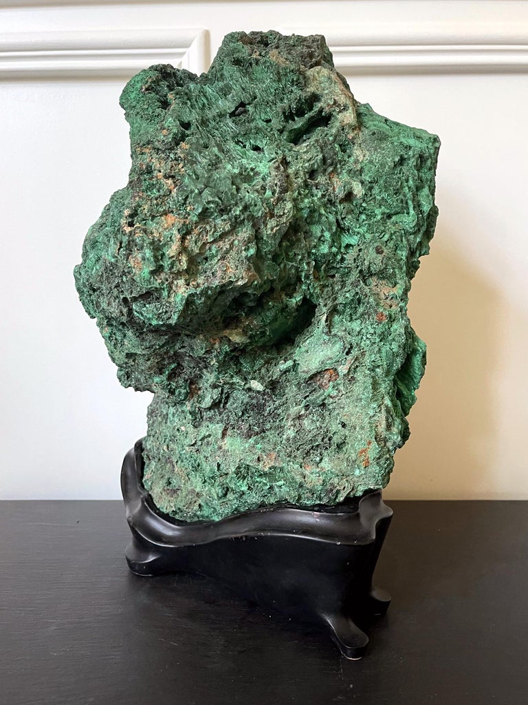 Large Malachite Scholar Stone on Display Stand at 1stDibs
