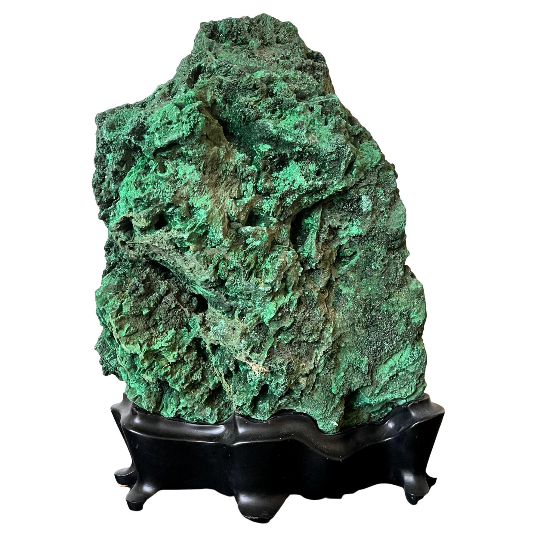 Large Malachite Scholar Stone on Display Stand at 1stDibs