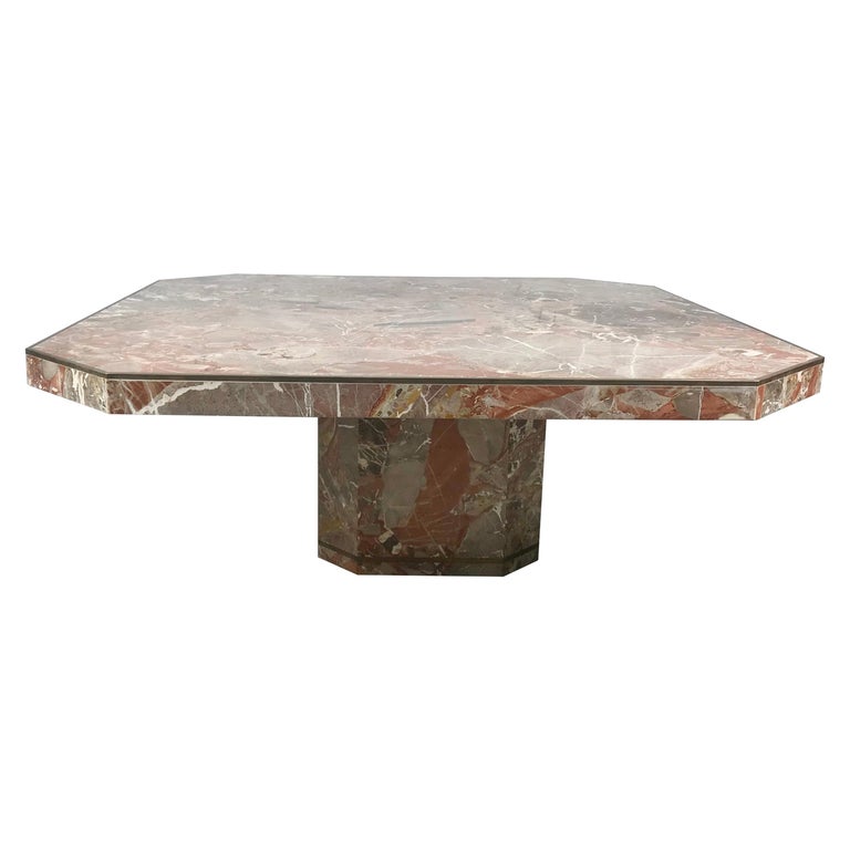 Large Marble and Brass Trimmed Coffee/Cocktail Table by Willy Rizzo ...