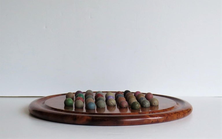 Large Marble Solitaire Board Game with 33 Early Handmade Clay Marbles ...