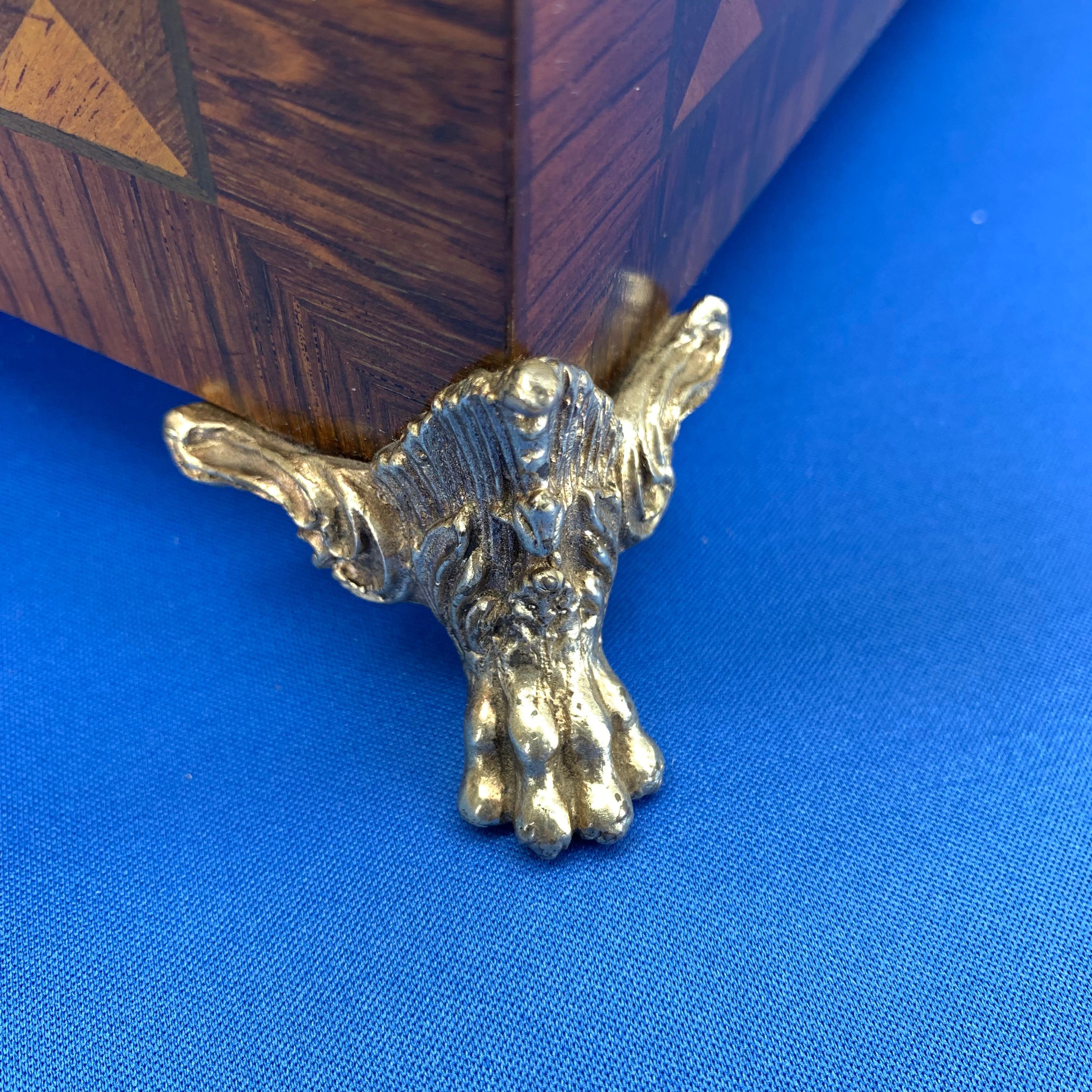 Large Marquetry Jewelry Box with Dome Lid and Gilded Feet at 1stDibs ...