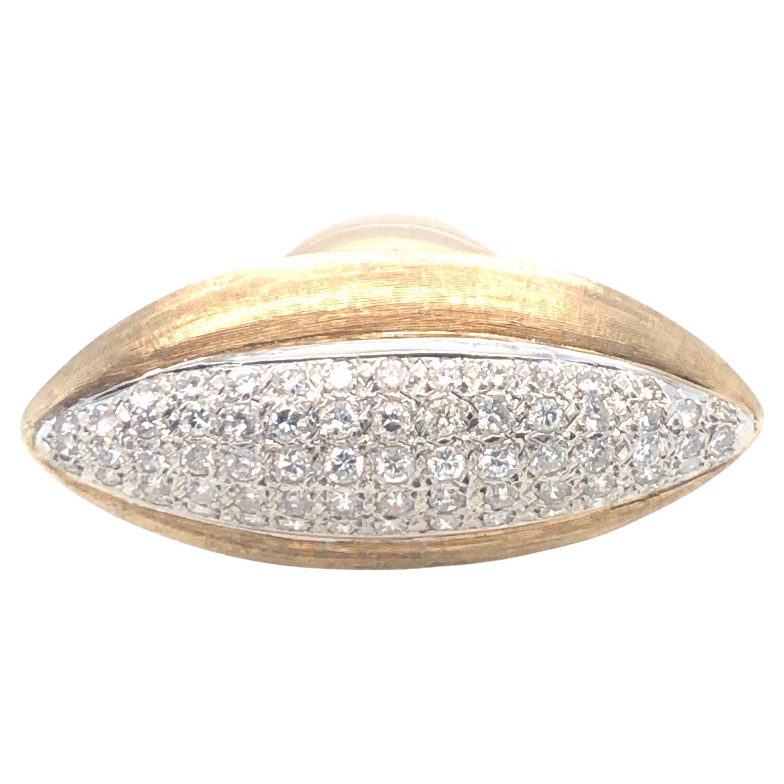Large Marquise Shape Ring With Textured Border and Diamonds 14K Yellow ...