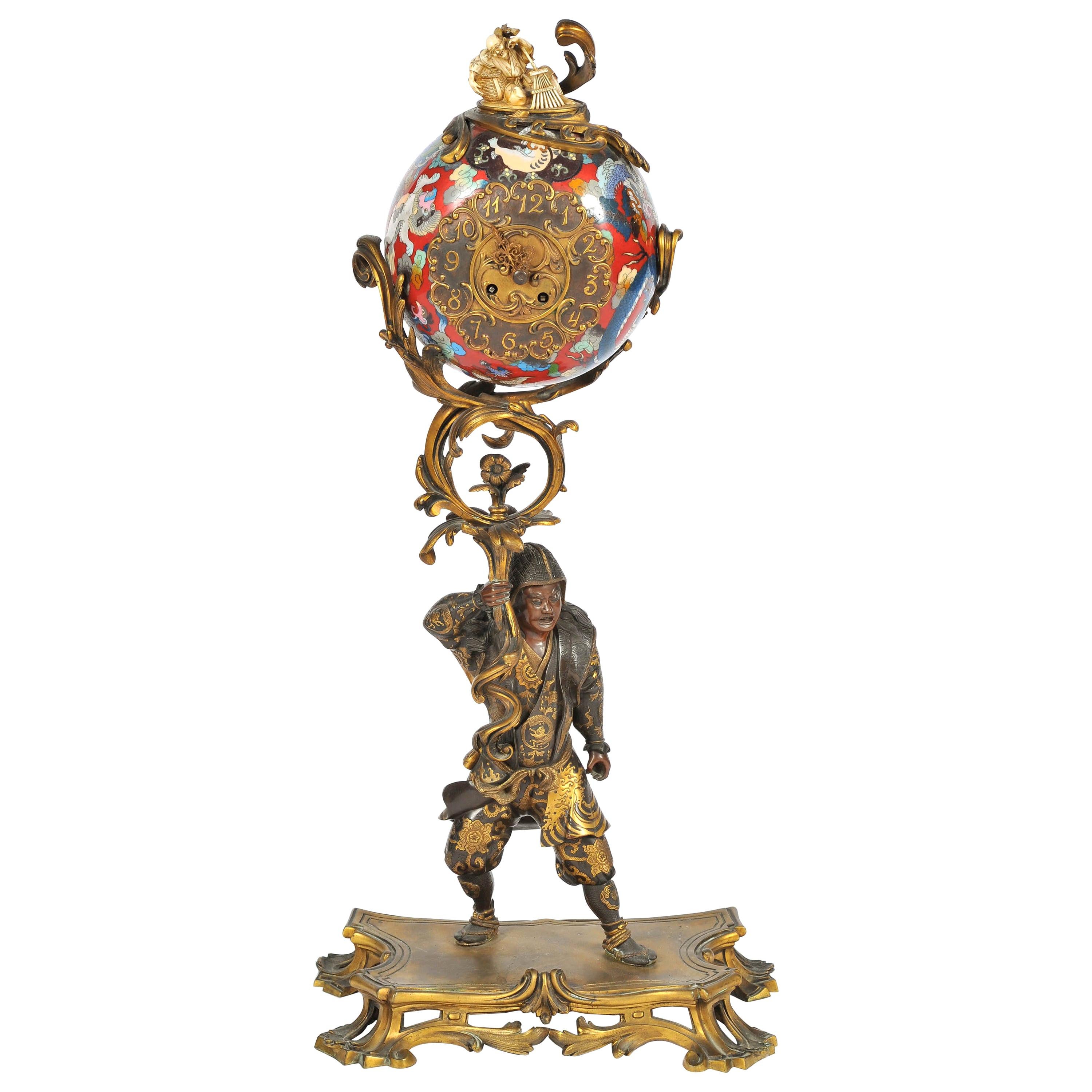 Japanese Patinated Bronze Figural Clock Vase, Meiji Period at 1stDibs