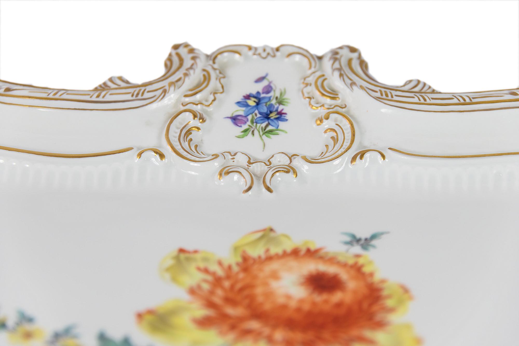 Large Meissen Hand Painted Gilded Porcelain Serving Plate/Tray at 1stDibs