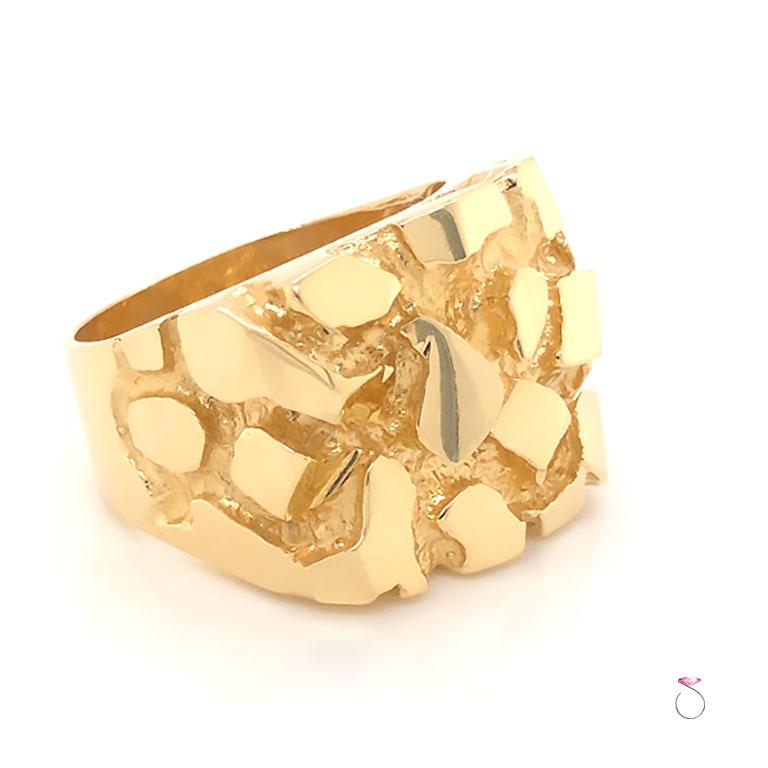 Large Men's 14K Yellow Gold Nugget Ring at 1stDibs